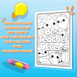 Best Teacher Ever, Coloring Page Thank You Gift for End of School and ...