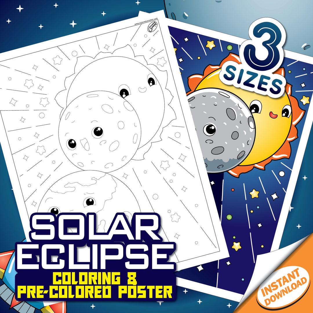 Total Solar Eclipse April 8 2024 Coloring & Pre-colored Poster for Kids ...
