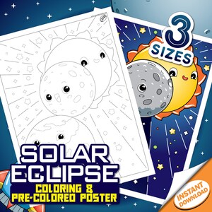 Total Solar Eclipse April 8 2024 Coloring & Pre-colored Poster for Kids ...