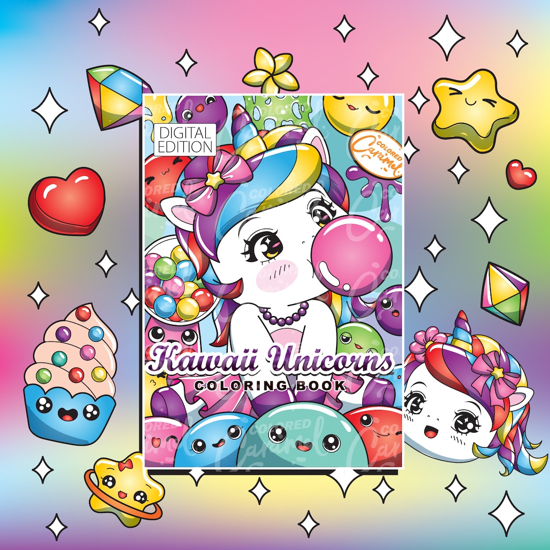 Kawaii Unicorn Coloring Book, Printable Instant Digital Download PDF ...