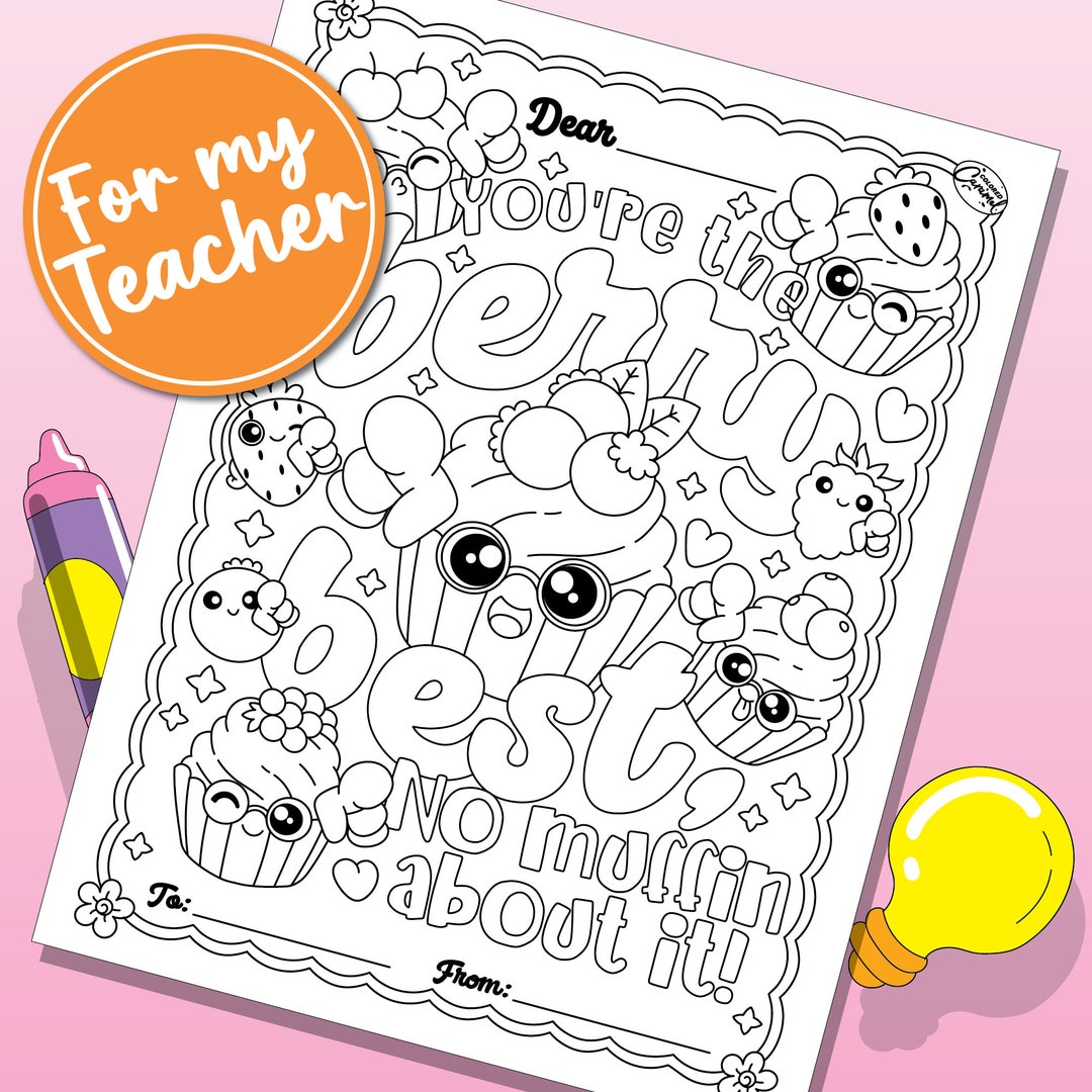 Berry Best Teacher Coloring Page, Thank You Gift for End of School and ...