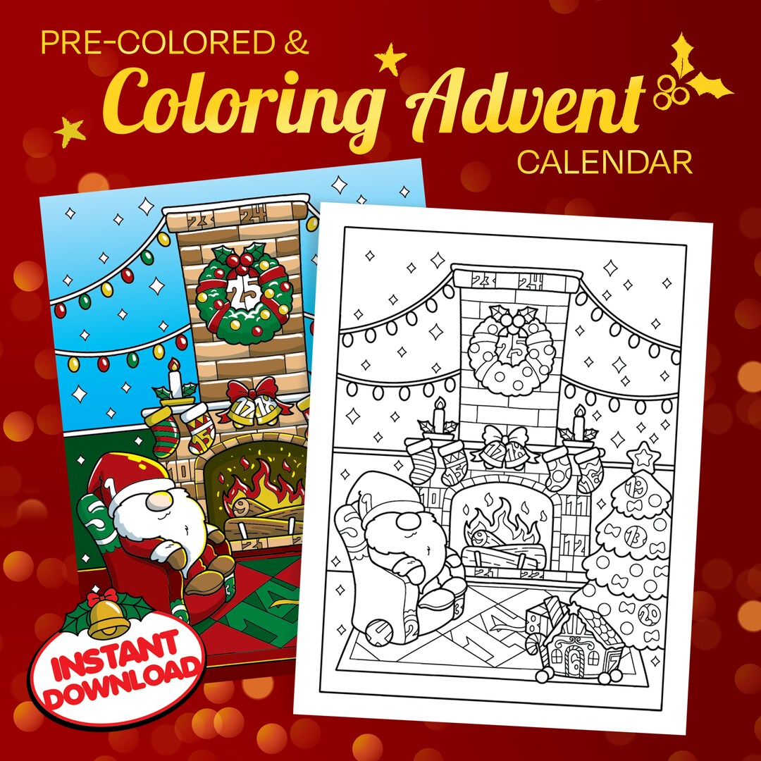 Coloring Christmas Advent Calendar With Cute Santa Gnome, Instant ...