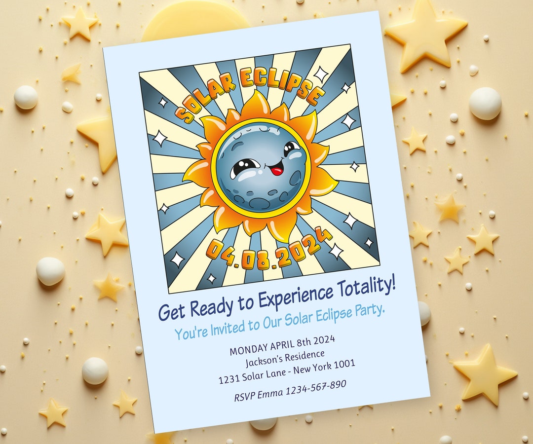 Cute Total Solar Eclipse April 8 2024 Viewing Party Invitation Editable ...