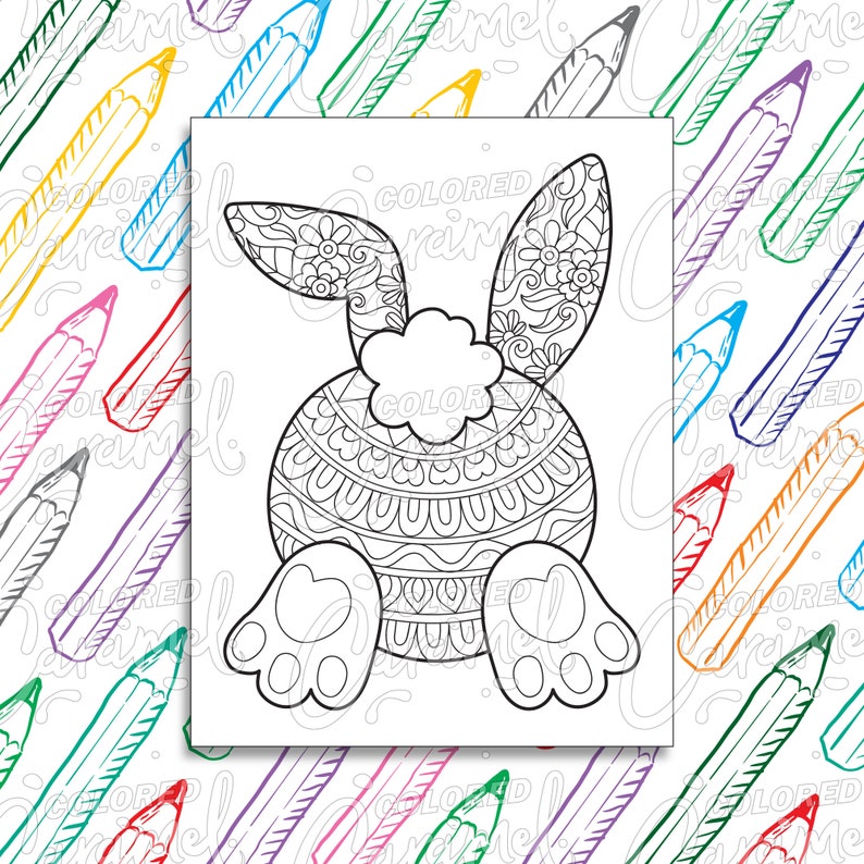 Easter Coloring Page Digital Download PDF With Cute Bunny - Etsy