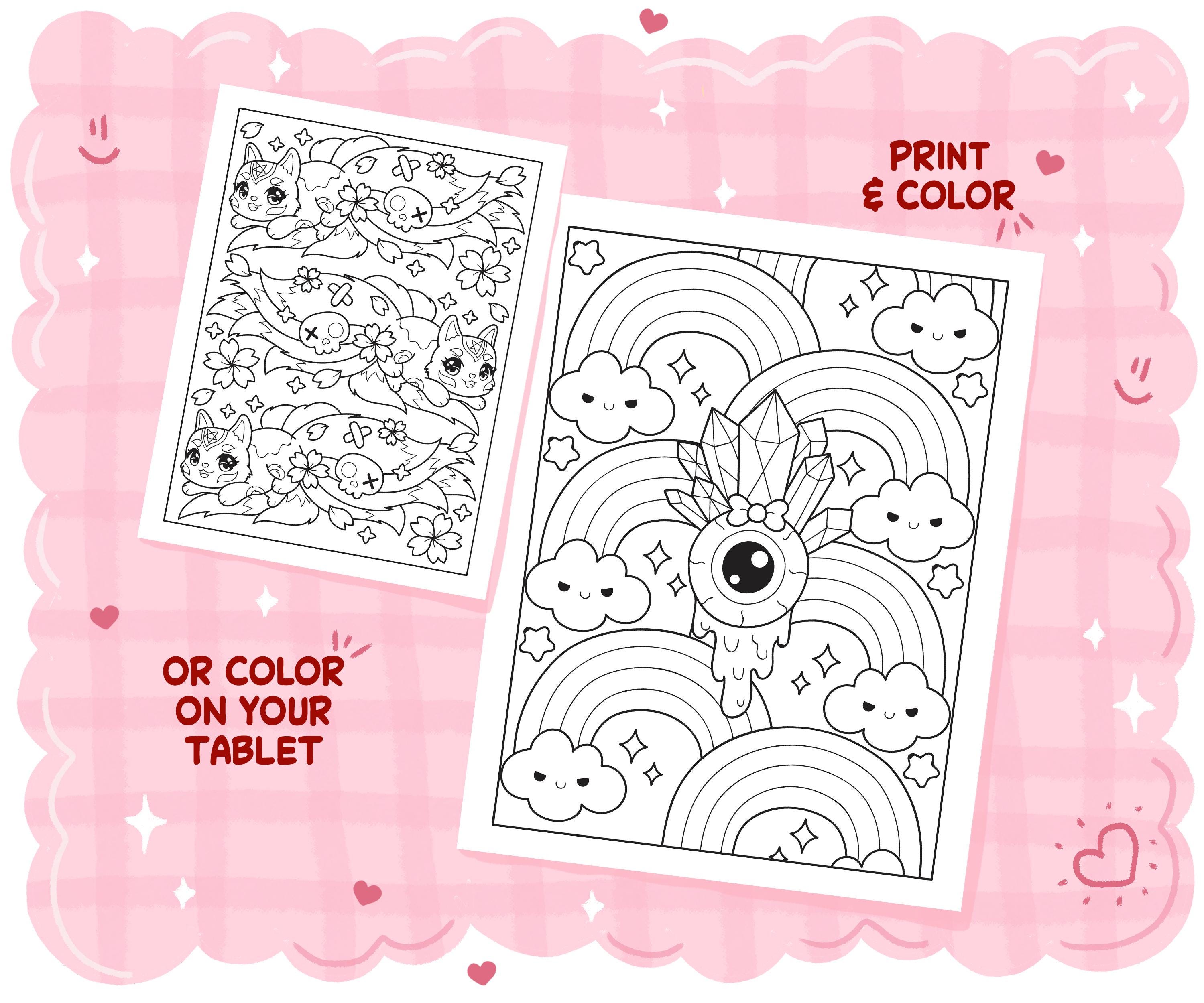 Pastel Goth Coloring Book: Kawaii Creepy Doodles (PDF Printable) - Etsy