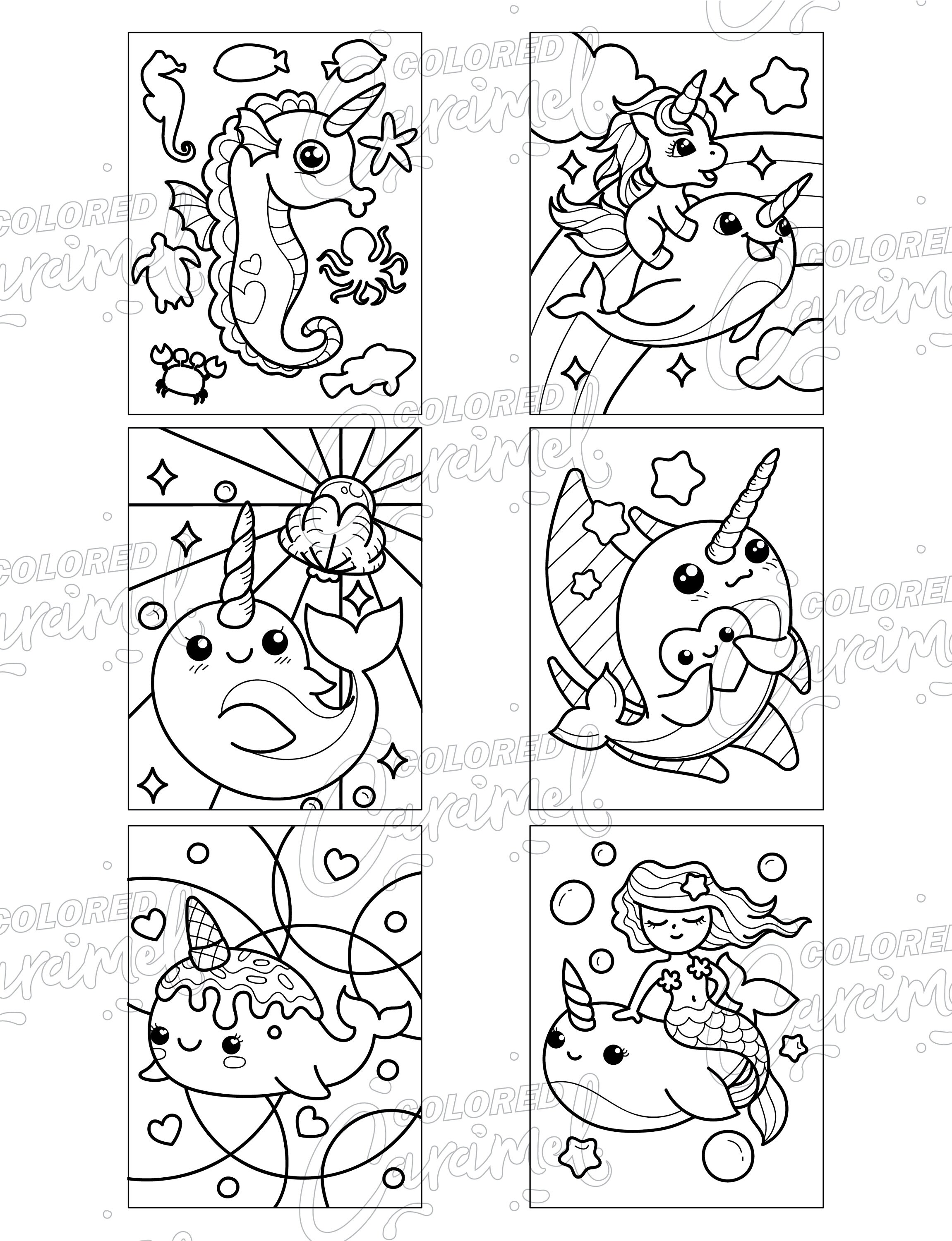 Kawaii Narwhals Coloring Book, Printable PDF Instant Digital Download ...