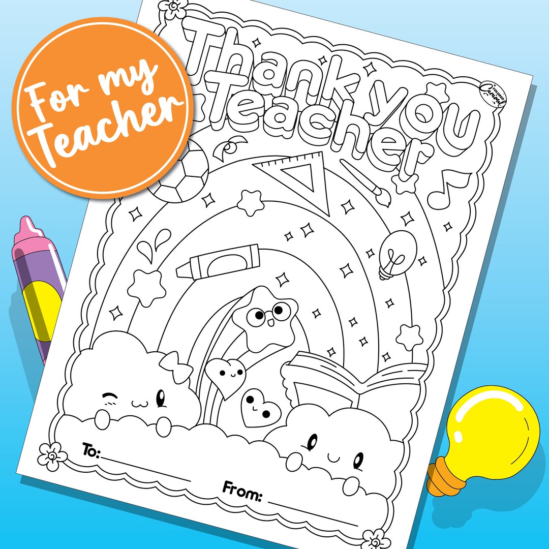 Cute Teacher Appreciation Coloring Page, Thank You Gift for End of ...