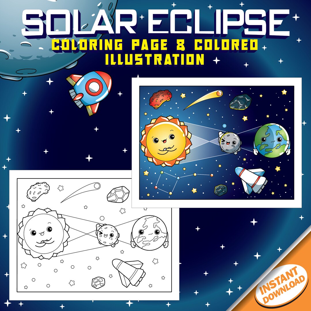 Total Solar Eclipse April 8 2024 Coloring Page for Kids, Cute Printable ...