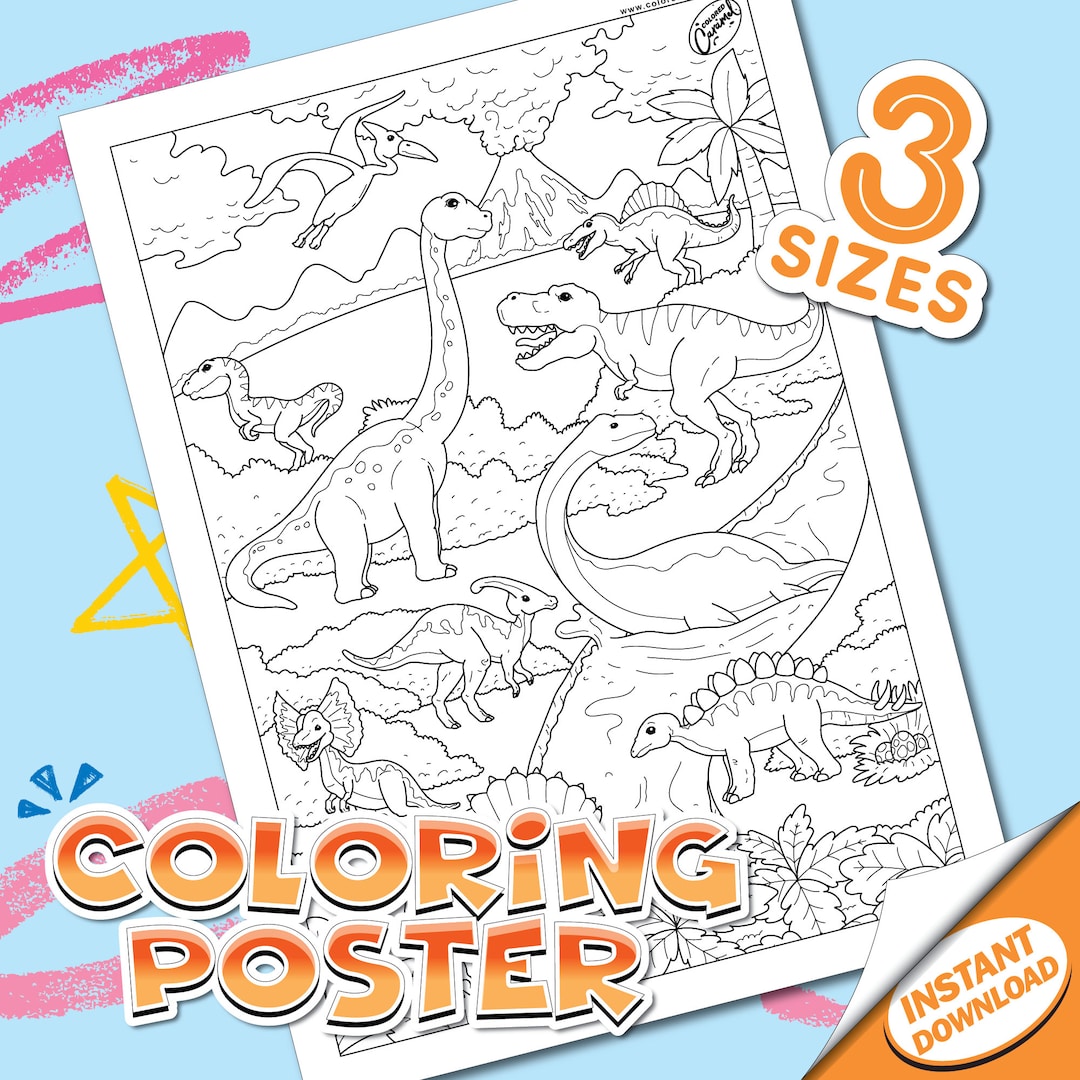 Kids Dinosaur World Coloring Poster, Creative and Entertaining Activity ...