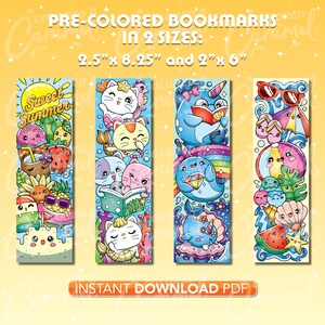 Kawaii Summer Coloring Bookmarks, Printables Instant Digital Download ...