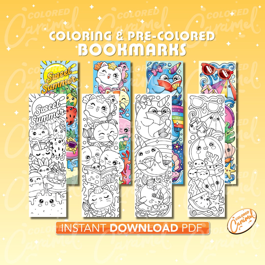 Kawaii Summer Coloring Bookmarks, Printables Instant Digital Download ...