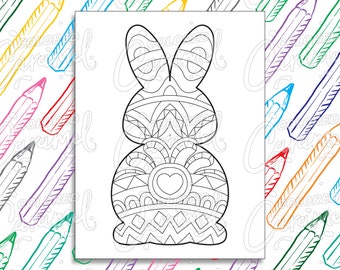 Easter Coloring Page Digital Download PDF With Cute Bunny, Mandalas and ...