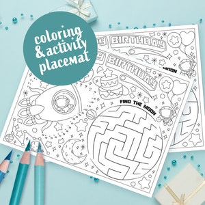 Happy Birthday Space Coloring Placemat Activity Game for Kids, Creative ...