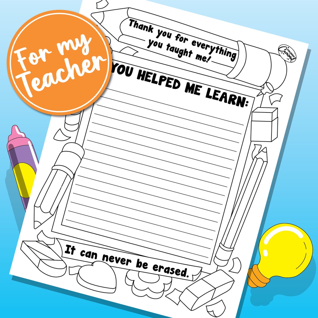 Dear Teacher Coloring Page Thank You Gift for End of School and ...