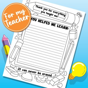 Dear Teacher Coloring Page Thank You Gift for End of School and ...