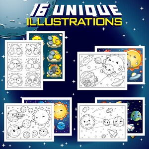 Total Solar Eclipse April 2024, Set of 16 Coloring Pages for Kids, Cute ...