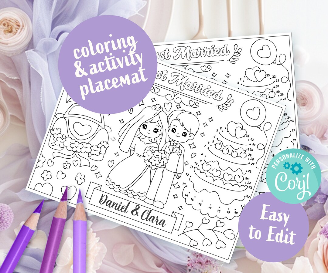 Wedding Coloring Placemat for Kids With Cute Activity Games, Easy to ...