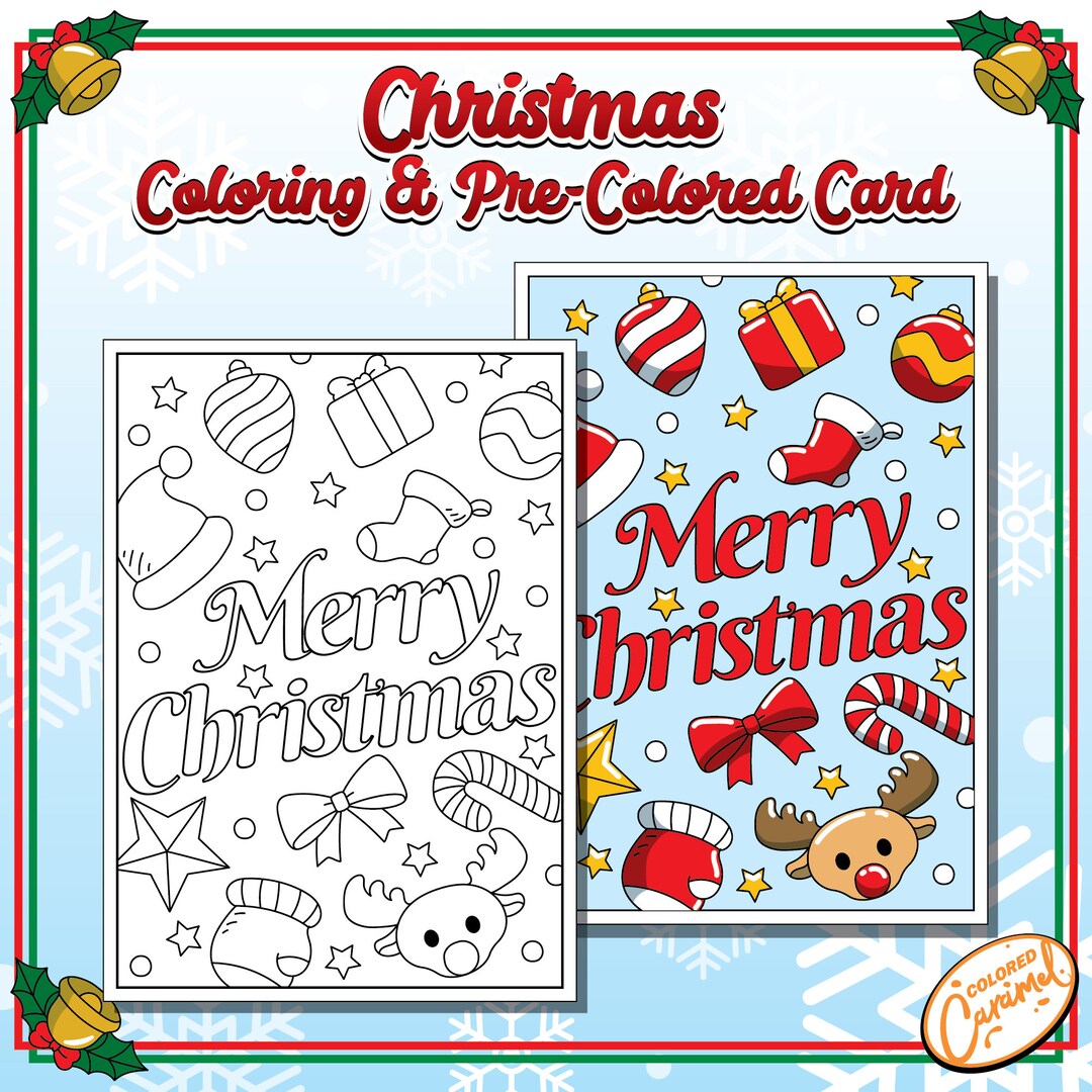 Merry Christmas Coloring Card, Colorable and Pre-colored Holiday ...