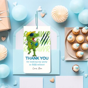 Editable T-rex Dinosaur Birthday Party Favor Tag, Thank You Label ...