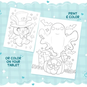 Kawaii Pastel Goth Halloween Coloring Book: Spooky Animals (digital ...
