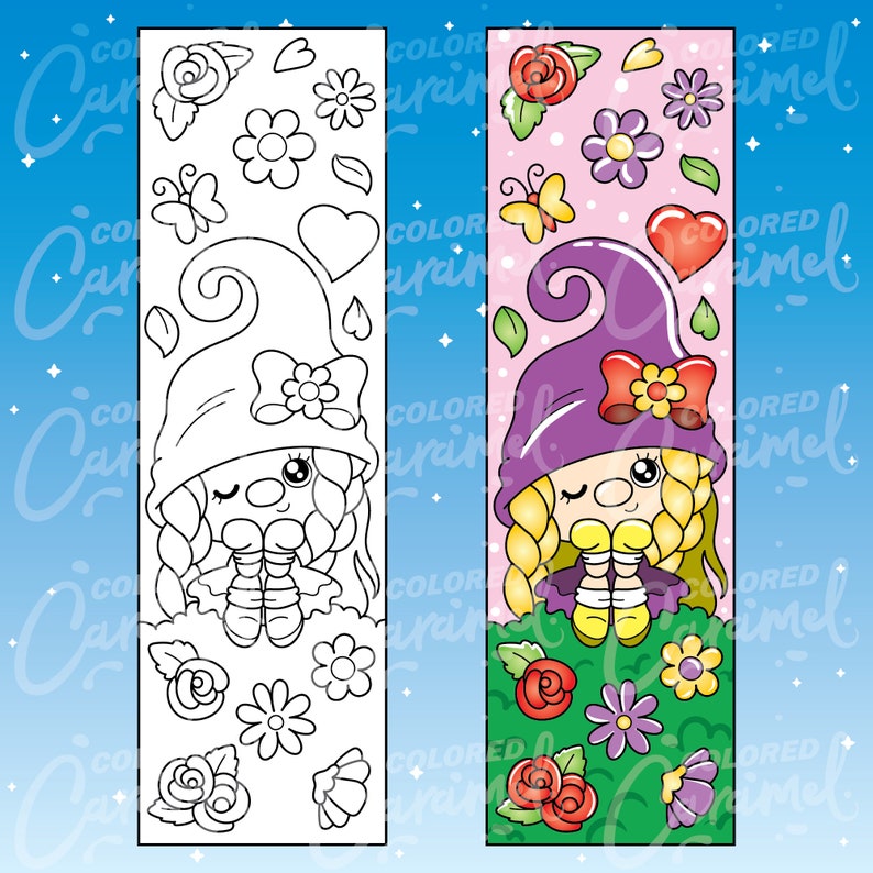 Gnome Coloring Bookmarks: DIY Printable Book Markers (digital Download ...