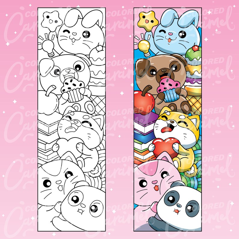 Kawaii Doodle Coloring Bookmarks: DIY Printable Set (PDF) - Etsy