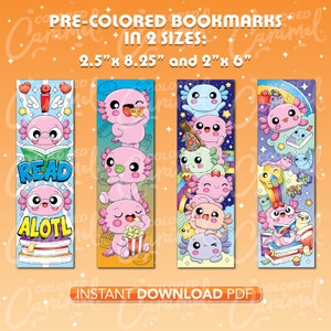 Kawaii Axolotl Coloring Bookmarks, Printables Instant Digital Download ...