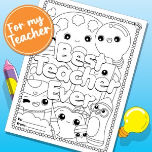 Best Teacher Ever, Coloring Page Thank You Gift for End of School and ...