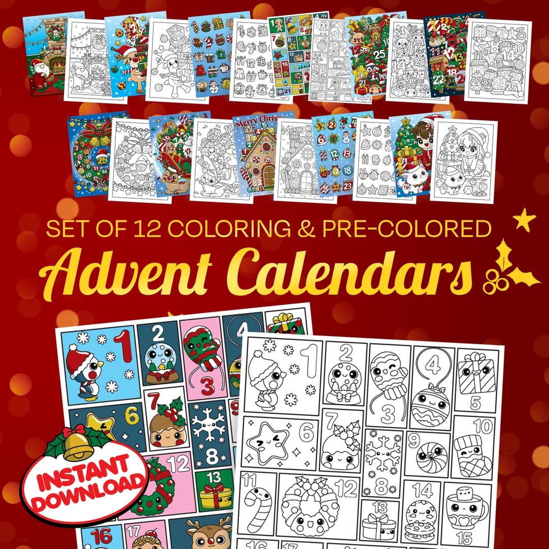 Coloring Christmas Advent Calendars, Set of 12 Countdown December ...