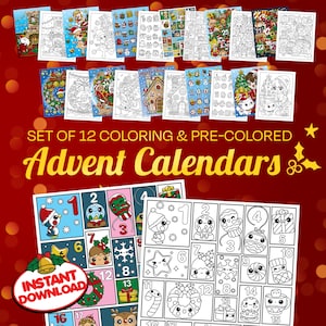 Coloring Christmas Advent Calendars, Set of 12 Countdown December ...