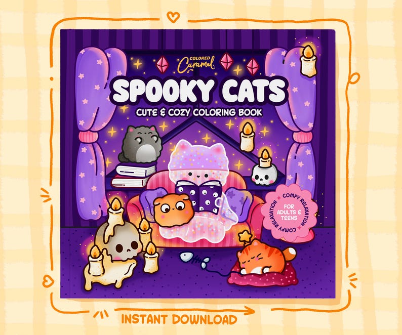 Spooky Cats Halloween Coloring Pages PDF, 40 Printable Instant Digital ...