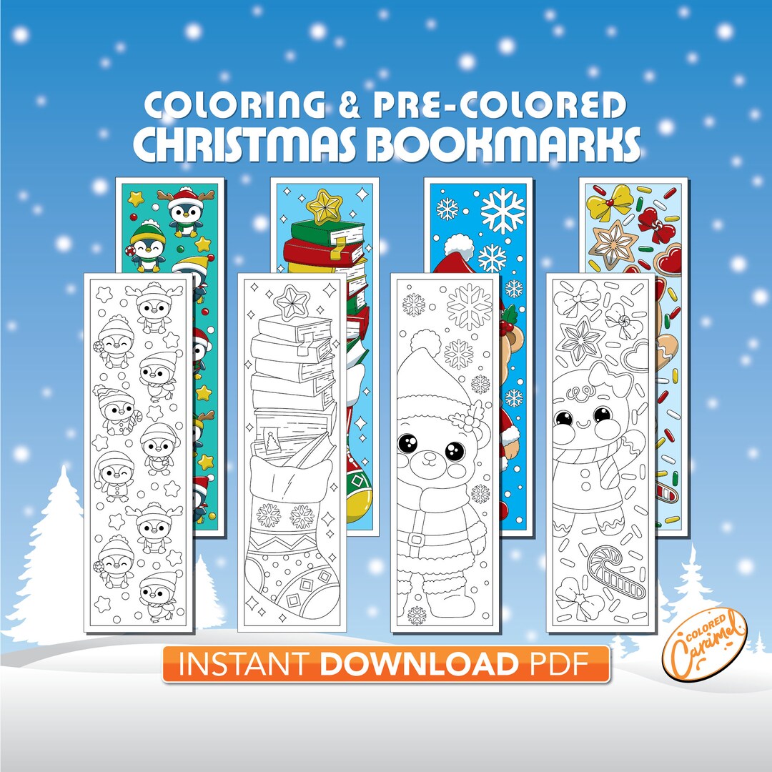 Coloring Christmas Bookmarks, December Holiday Festive Instant Digital ...
