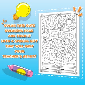 Thank You Teacher Coloring Page, Gift for End of School and ...