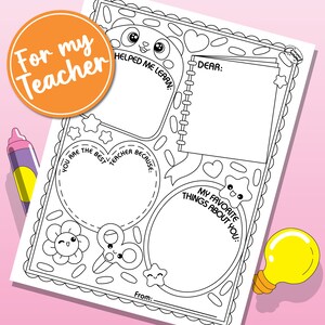 Thank You Teacher Coloring Page Gift for End of School and Appreciation ...