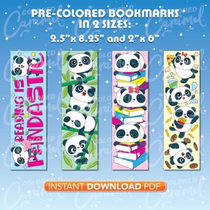 Kawaii Panda Coloring Bookmarks, Printables Instant Digital Download ...