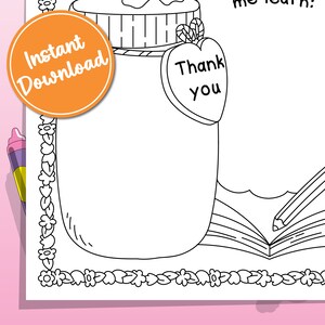 Thank You Jar Teacher Coloring Page Gift for End of School and ...
