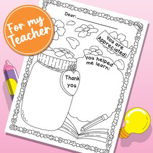 Thank You Jar Teacher Coloring Page Gift for End of School and ...