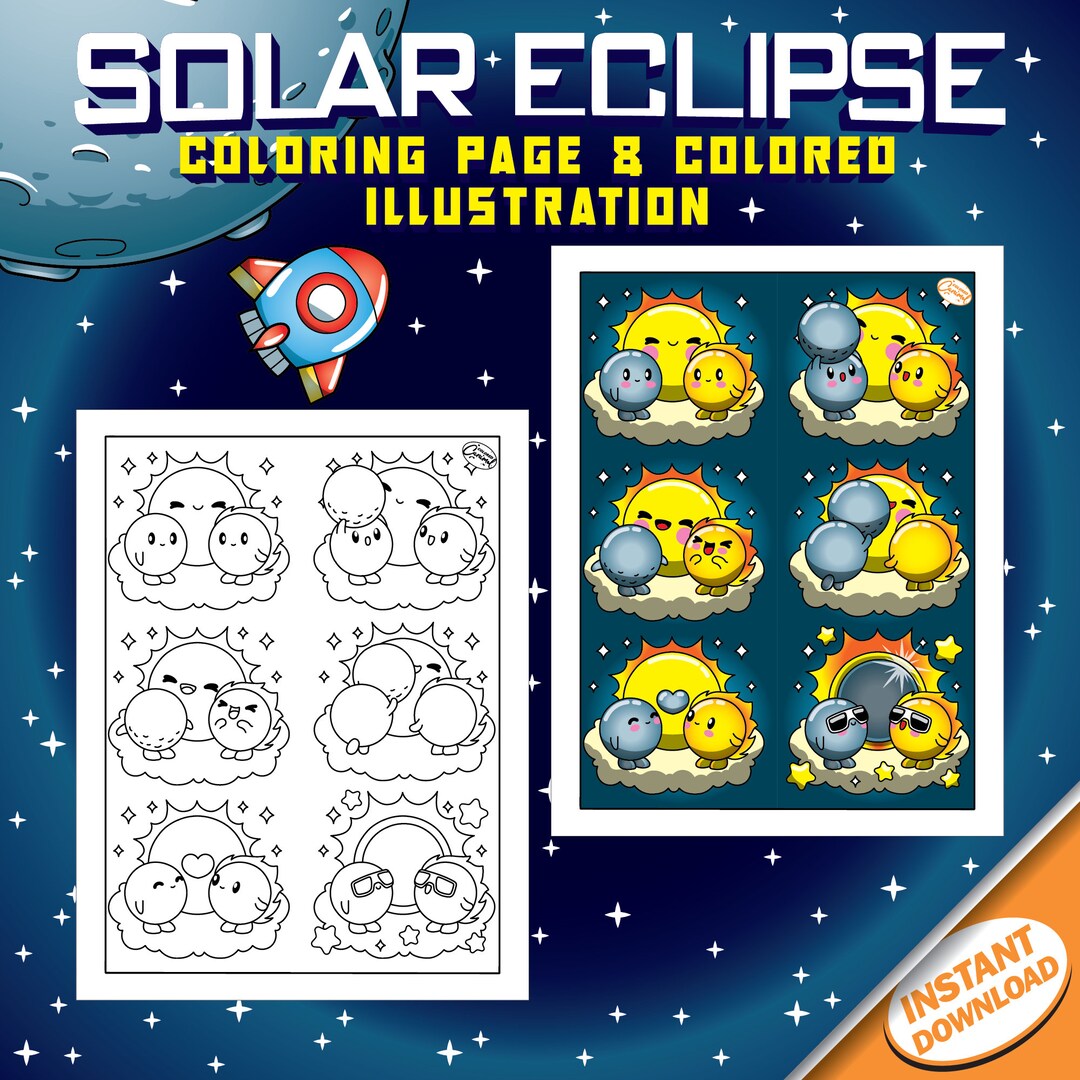 Total Solar Eclipse April 8 2024 Coloring Page for Kids, Cute Printable ...