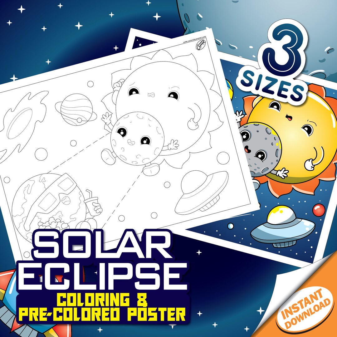 Total Solar Eclipse April 8 2024 Coloring & Pre-colored Poster for Kids ...