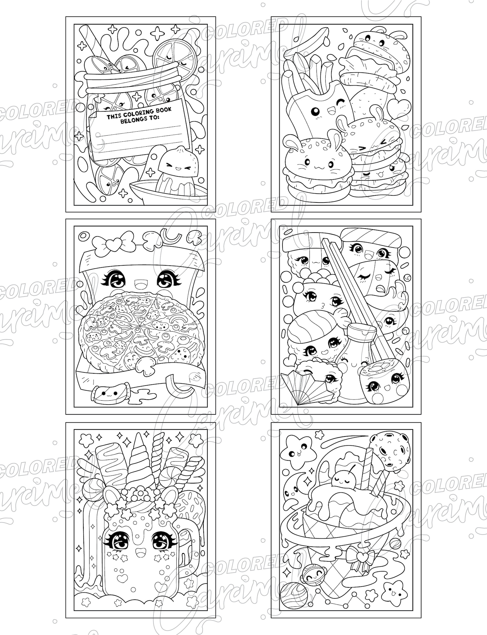 Cute Kawaii Food Coloring Book Printable PDF Instant Digital Download ...
