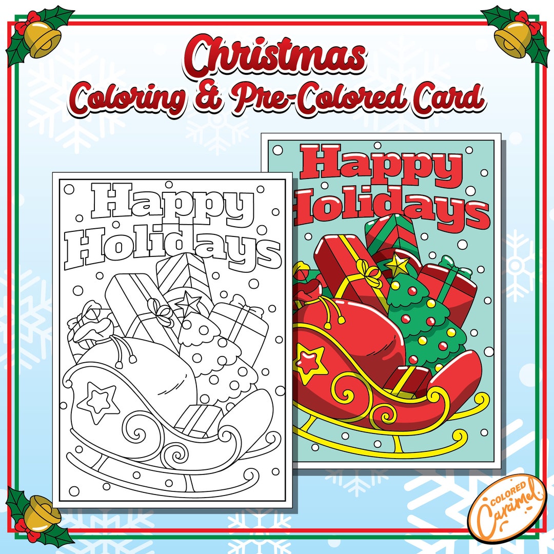 Merry Christmas Coloring Card, Colorable and Pre-colored Holiday ...