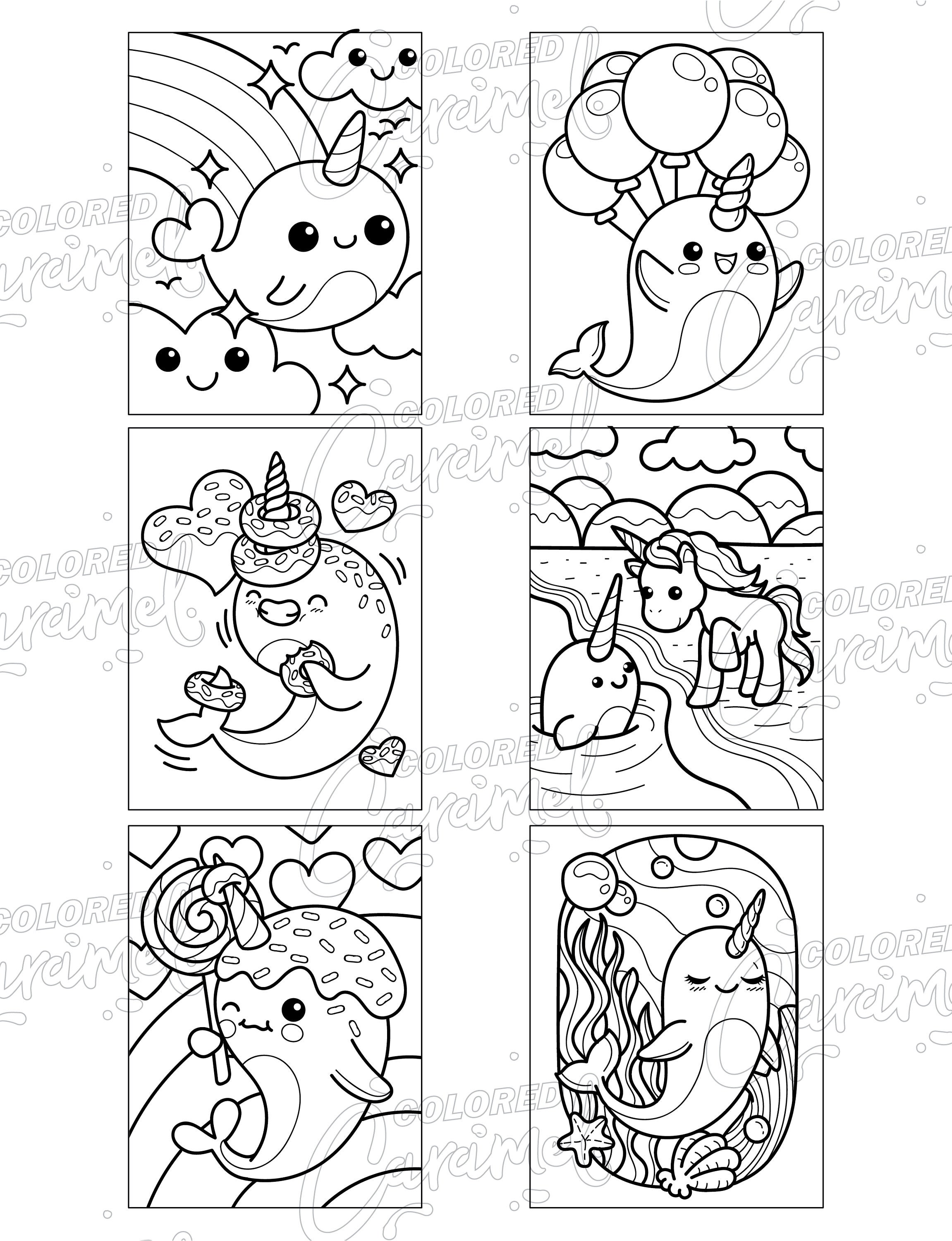 Kawaii Narwhals Coloring Book, Printable PDF Instant Digital Download ...