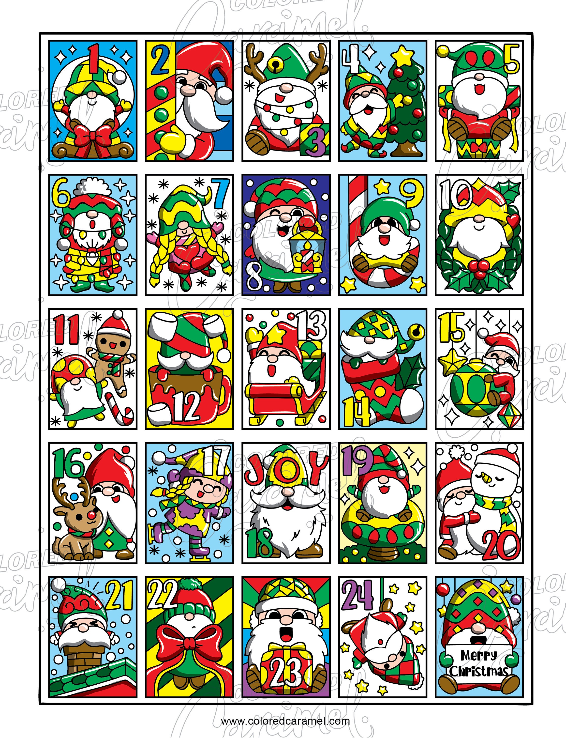 Gnome Christmas Advent Calendar Coloring Page (PDF Download) - Etsy