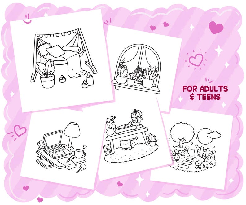 Cute Coloring Pages for Cozy Girls, 40 Relaxing, Comfy and Hygge Home ...