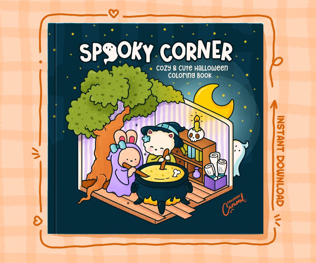 Halloween Coloring Pages, 40 Cute, Cozy, Spooky Vibes Illustrations ...