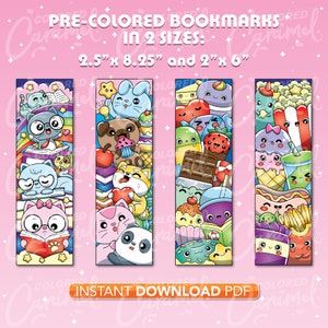 Kawaii Doodle Coloring Bookmarks, Printables Instant Digital Download ...