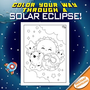 Total Solar Eclipse April 8 2024 Coloring Page for Kids, Cute Printable ...