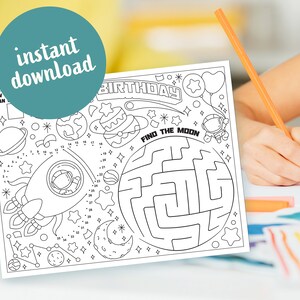 Happy Birthday Space Coloring Placemat Activity Game for Kids, Creative ...