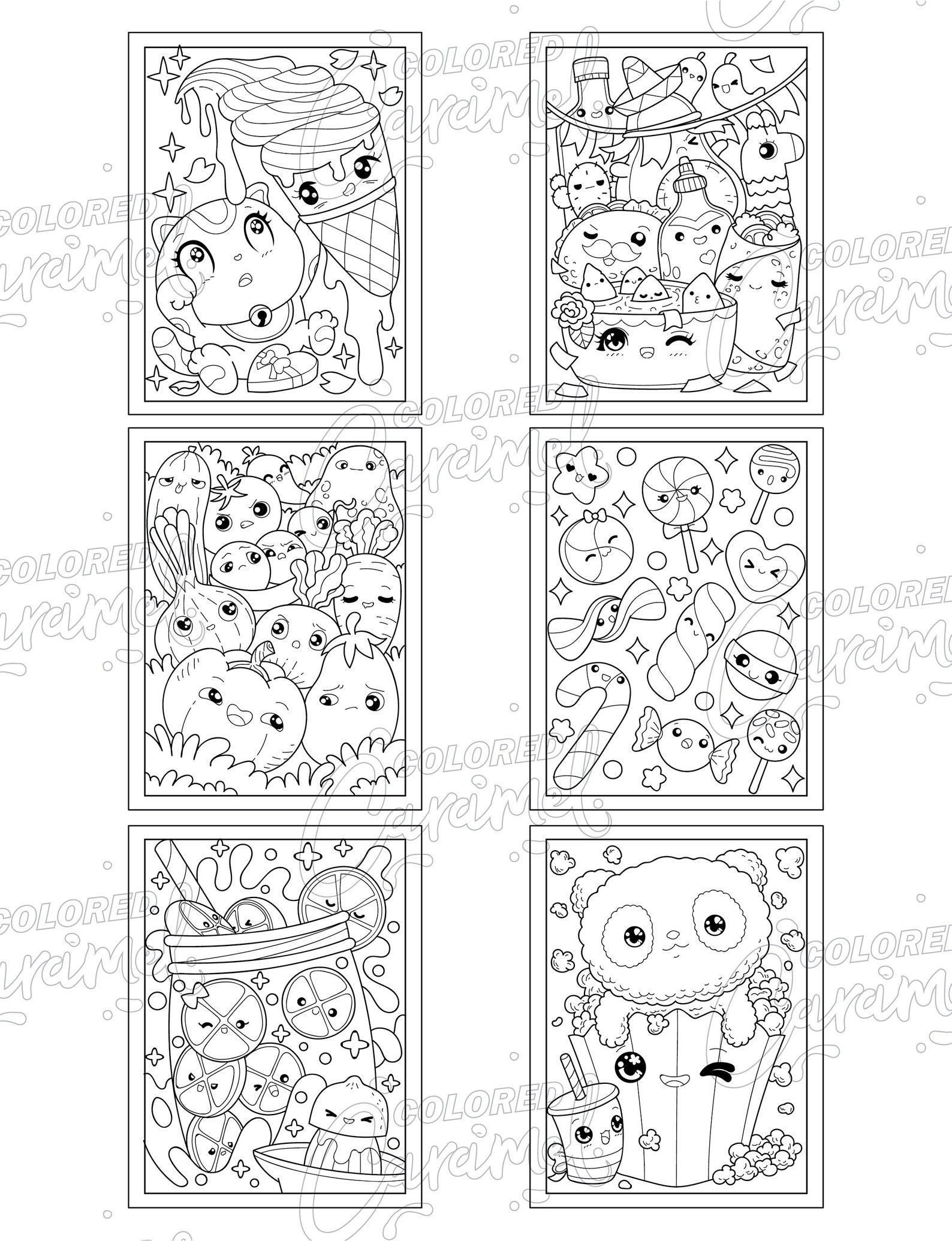 Cute Kawaii Food Coloring Book Printable PDF Instant Digital Download ...