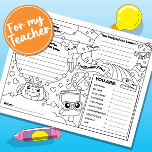 Best Teacher Ever Coloring Page Thank You Gift for End of School and ...